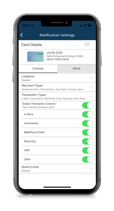 Card Controls App | Leaders Credit Union | West Tennessee